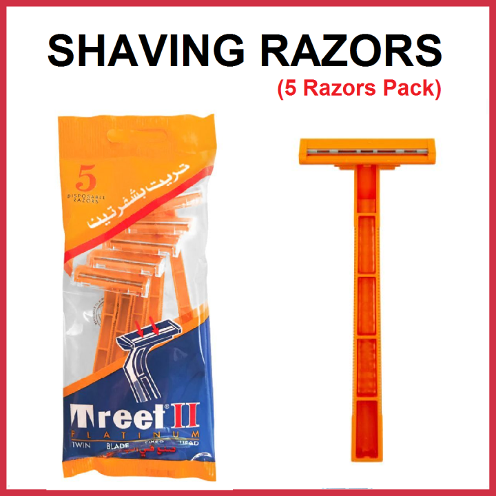 Treet 2 Platinium (5 Razors Pack), Twin Blade Shaving Razor For Men ...