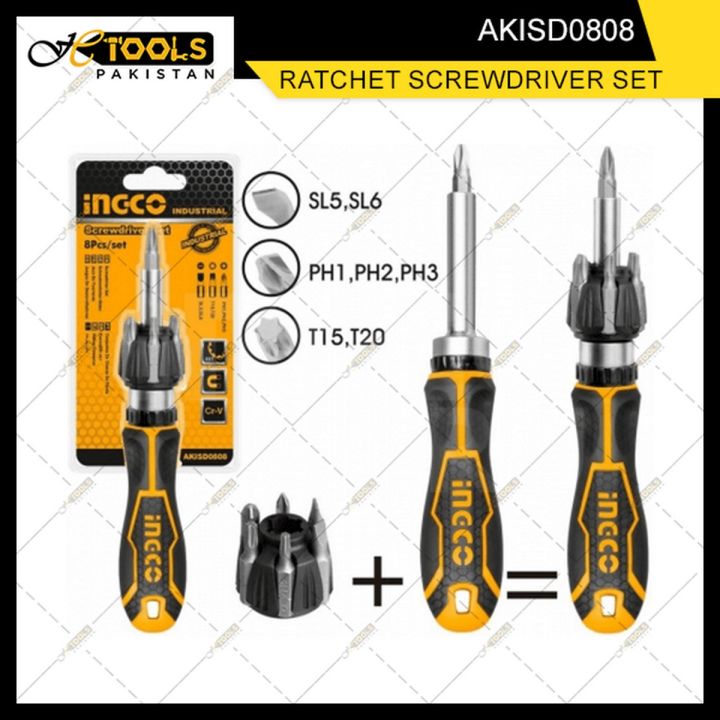 INGCO 8 Pcs Ratchet Screwdriver Set AKISD0808 | Daraz.pk