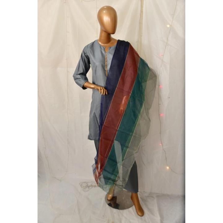 Zarnish Fabric 3 PC Unstitched Kataan Silk Plain Shirt & Trouser with ...