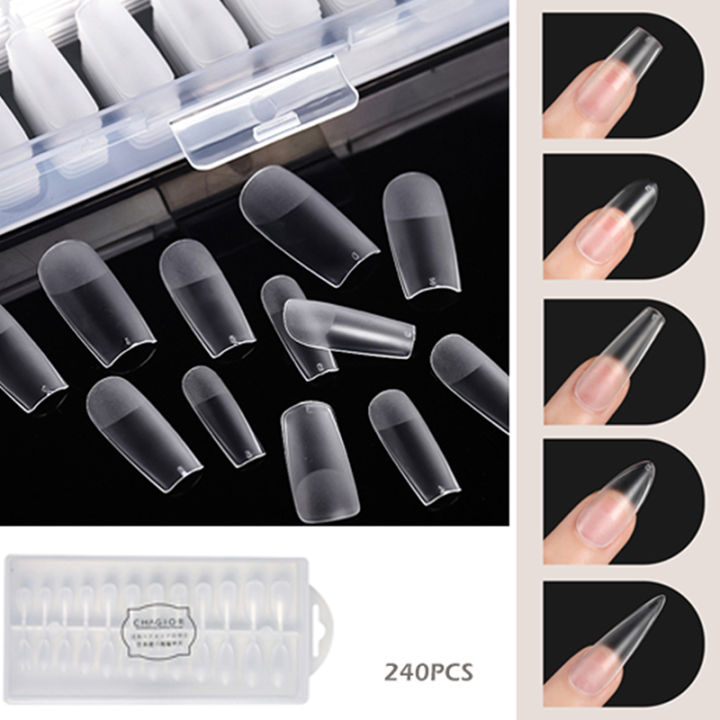 240pcs Gel X Fake Nails Tip Press on Extension Acrylic Full Cover False ...