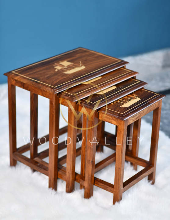 Wooden Captain Ship Inlay Nesting Table Set Of 4-Customize | Daraz.pk