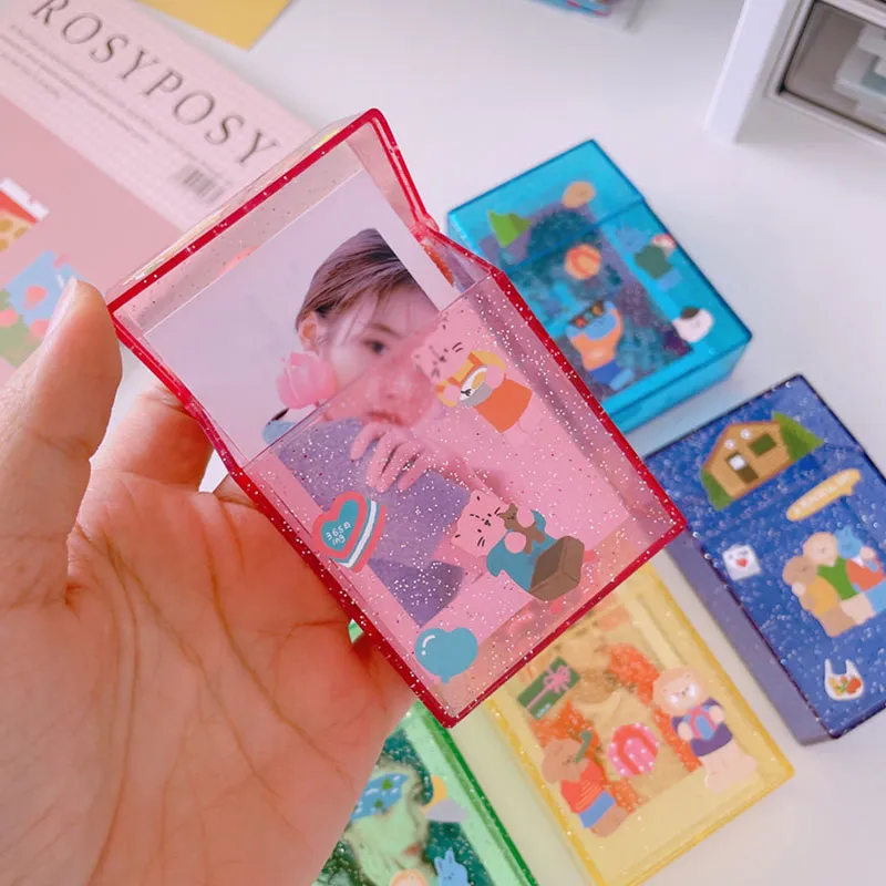 Mini Photocard Binder Clear Pink Photo Storage Box - Holds 3" Polaroids ...