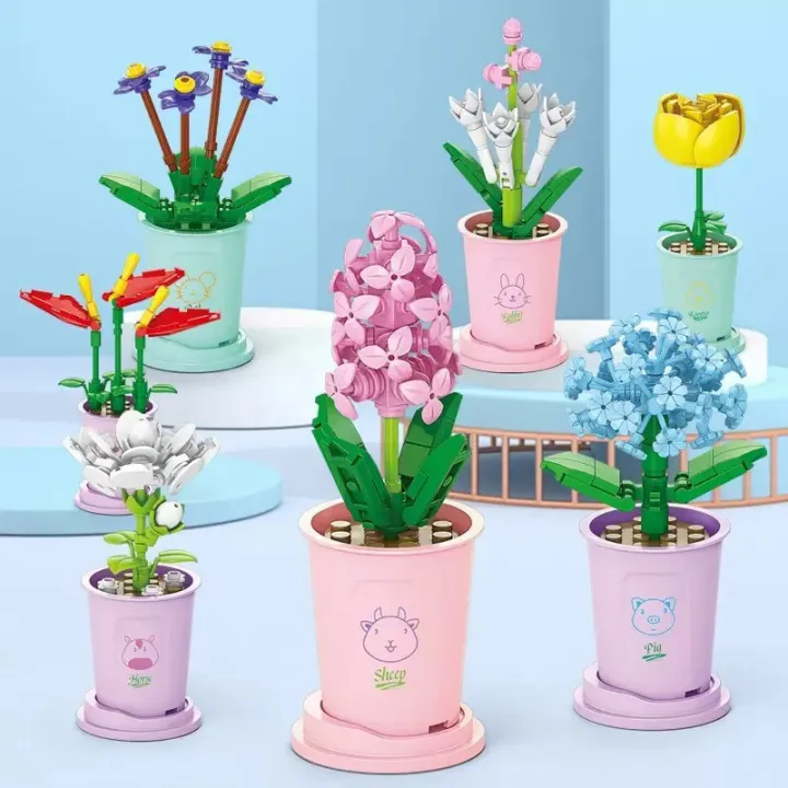 12 Styles Milk Tea Cup Building Blocks Flower Bouquet Potted DIY Bricks ...
