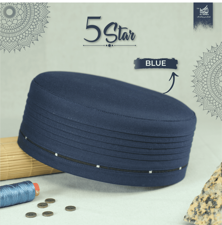 5 STAR BLUE Premium Quality Suiting Fabric Soft Namaz Topi Prayer Cap ...