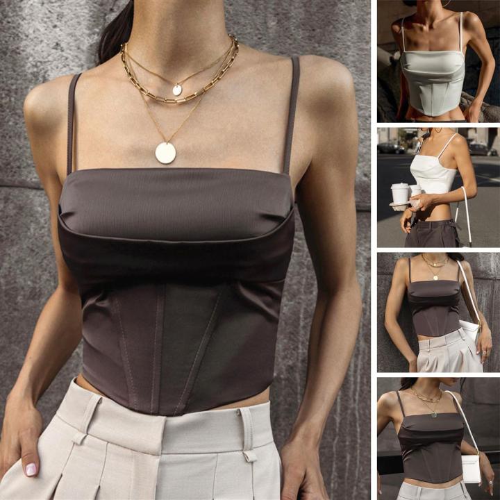 Women Satin Herringbone Top Women Top Smooth Satin Sling Bandeau ...