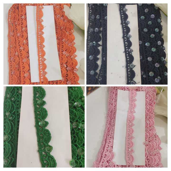 GPO lace wit sitara moti, Chicken lace with sitara moti 13 Guz/Yard ...