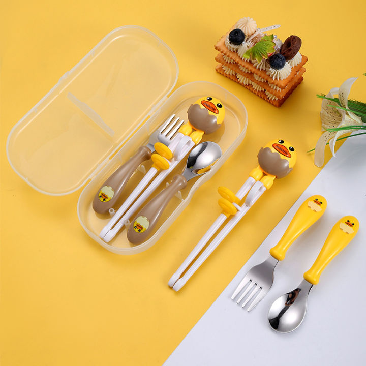 Creative 304 Stainless Steel Baby Feeding Spoon Fork Cute Kids Training Chopsticks Learning ...