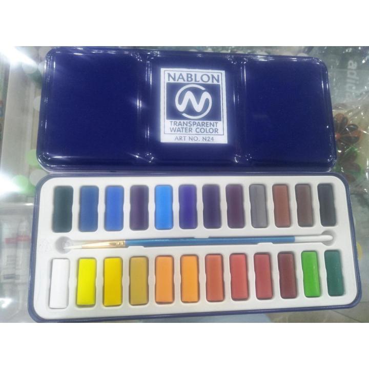 Nablon Transparent Water Color Set of 24 in Metal Box for Artists ...