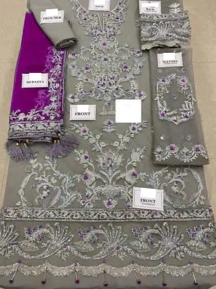 Luxury 3 Piece Embroidered Wedding Edition Net Malai Dress with ...