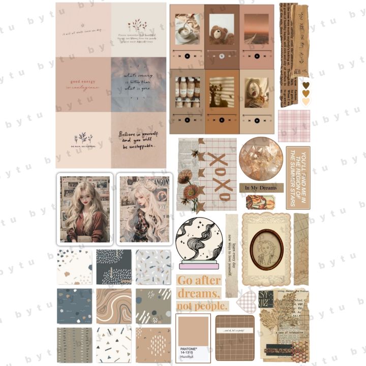Brown Beige Aesthetic Scrapbook Vintage Sticker Sheet A5 Uncut for ...