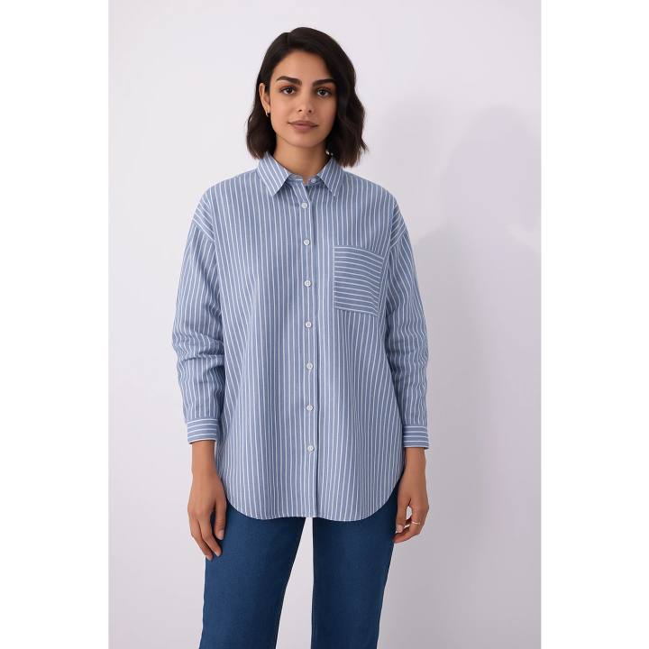 Light Blue Lining Oversized Shirt | Daraz.pk