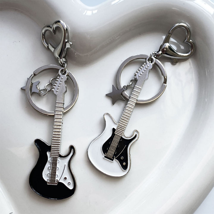 Y2k Black And White Guitar Love Heart Star Key Chain for Women Sweet ...