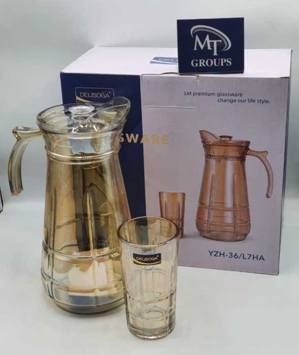 DELISOGA 7PCS Heavy Glass Water SET - 1.7 Liter - Golden | Daraz.pk
