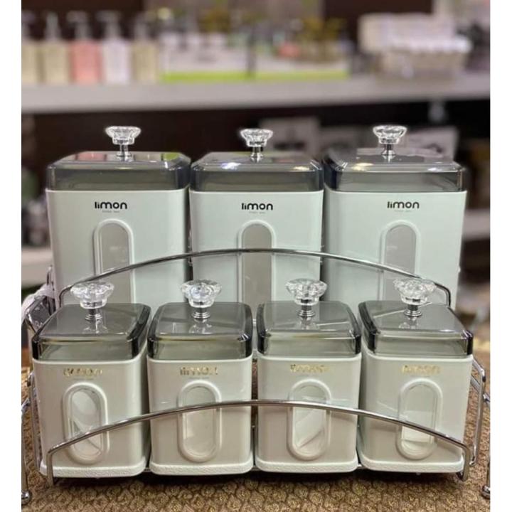 LIMON KITCHEN WARE SET OF 7 PIECES RECTANGLE ACRYLIC SPICE JARS WITH ...