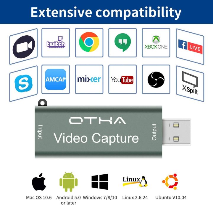 OTHA Video Audio Capture Card,HDMI to USB 3.0, FHD 1080p 60fps,Record ...