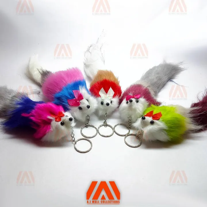 Cute Puppy Fluffy long keychain For Fashion Women Girls Tassel Bag Key ...