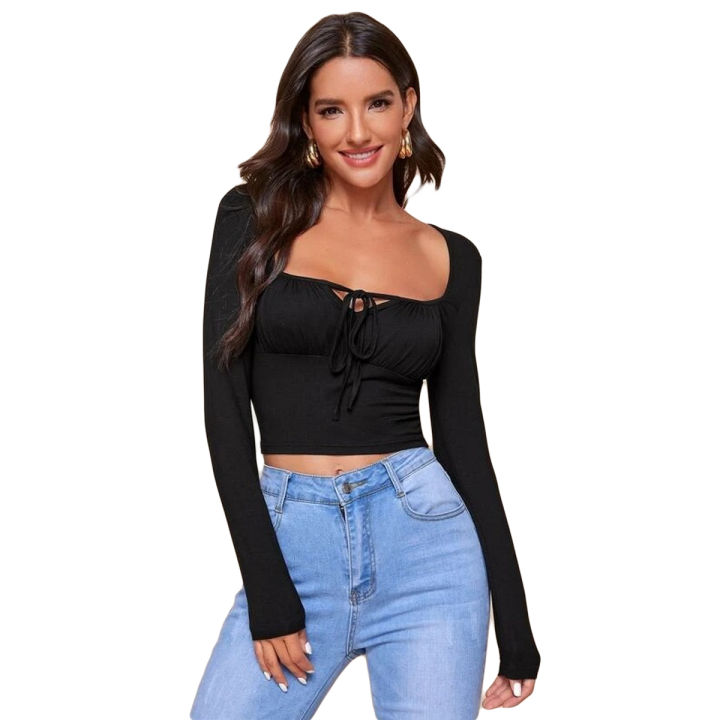 Tie Neck Ruched Bust CROP TOPS | Daraz.pk