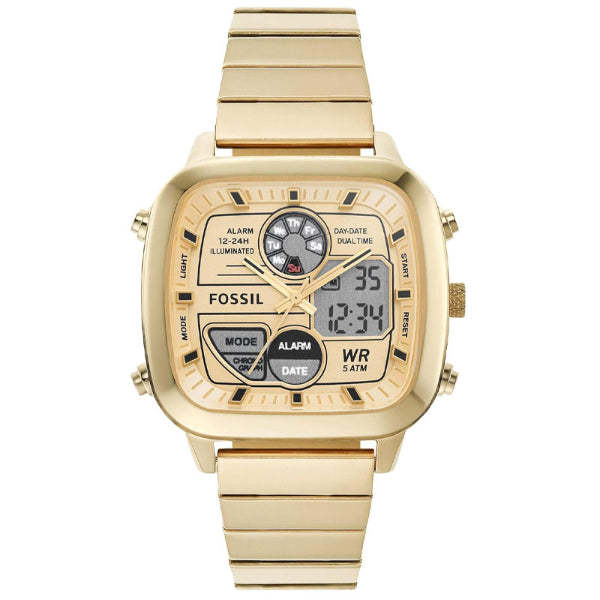 Fossil Retro Anadigital Gold Stainless Steel Positive Display Dial ...