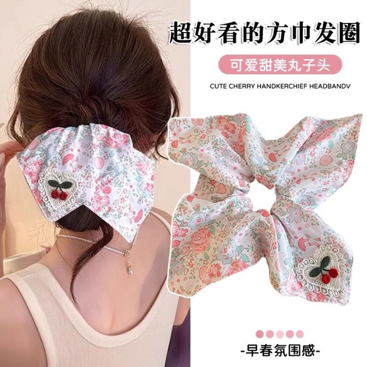 cherry floral square scarf large intestine scrunchie women's 2025 new ...