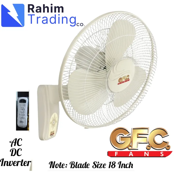 GFC Fan AC DC Inverter/Energy Saver Remote Control wall Bracket 18 Inch ...