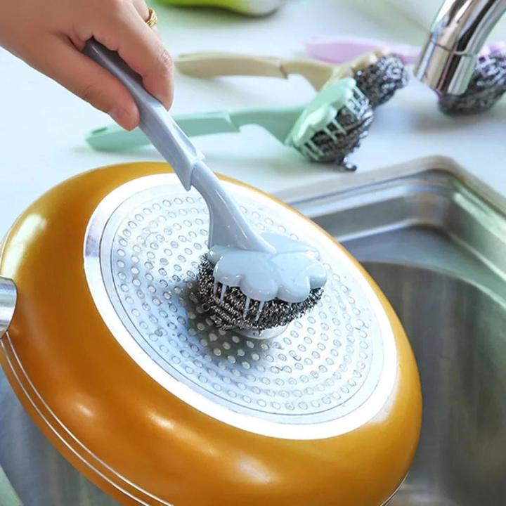Steel Wool Scrubber with Handle Stainless Steel Scouring Pad - Cleaning ...