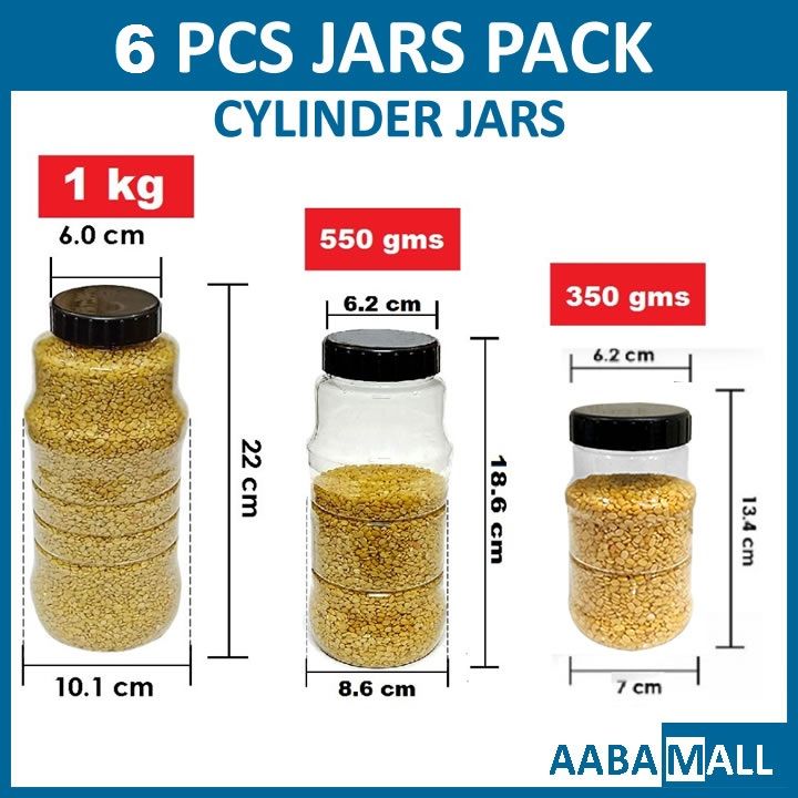 CYLINDER JAR SET - PACK OF 6 PCS PLASTIC KITCHEN JARS BOX STORAGE BURNI ...