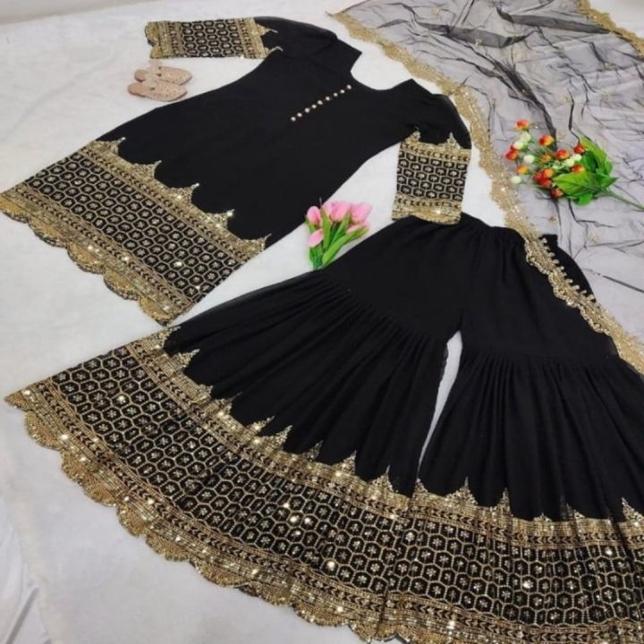 Eid Collection | Stitched Silk Sequence Embroidered Kurti With Garara ...