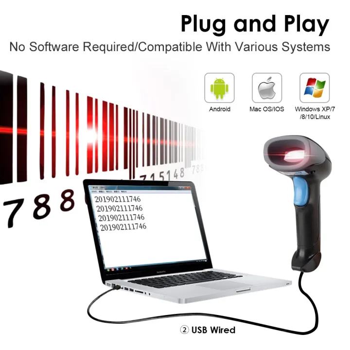 Portable wired 2D Barcode Scanner Reader Handheld Bluetooth QR Code ...
