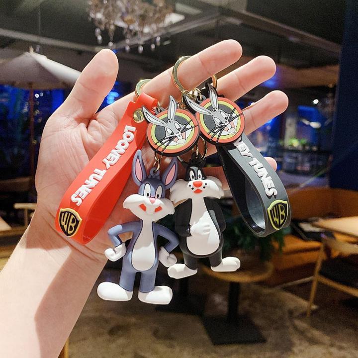 Disney Anime Figure Keychain Bugs Bunny Daffy Duck Cat Bag Key Ring ...