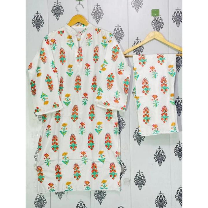 New stylish collection 2pc stitched flowers printed dress for womens and young girls | Daraz.pk