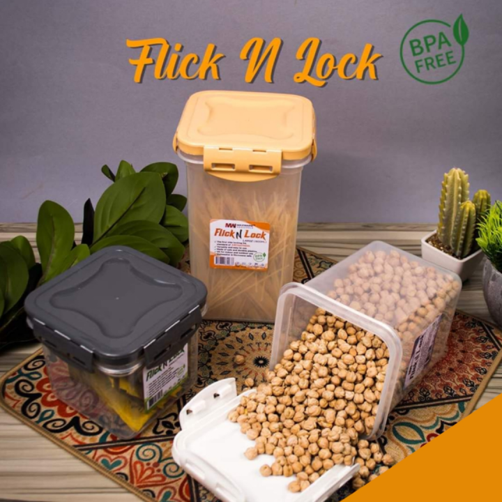 Flick N Lock Airtight container with 4 sides locking lid seal pot ...