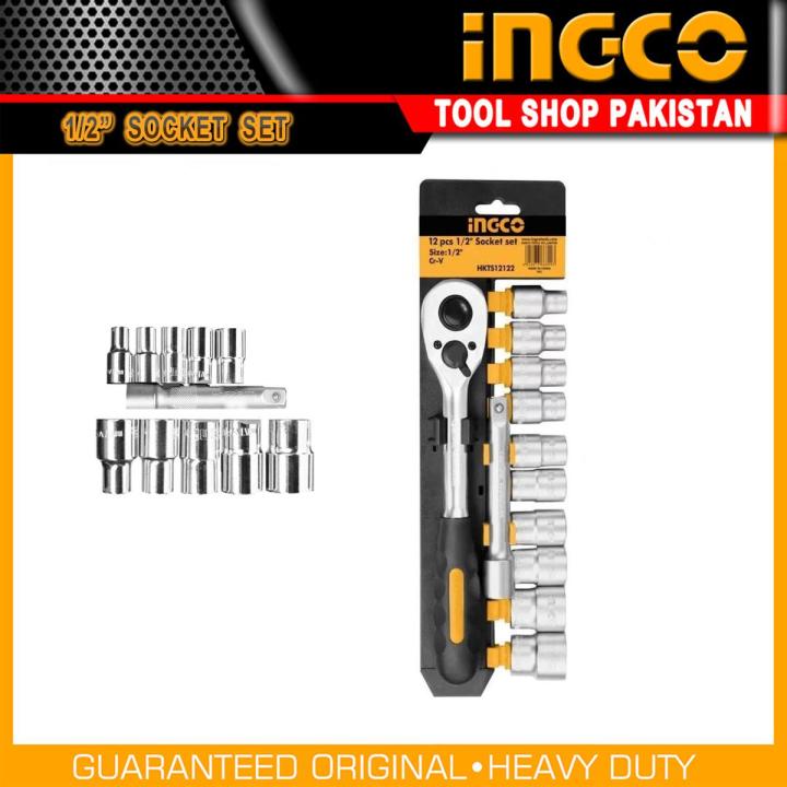 Ingco Original 12 Pcs Socket Set With Ratchet Handle CrV 1/2" | Daraz.pk
