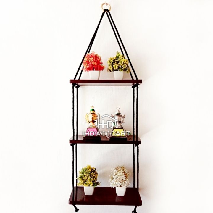 Wall hanging shelves with rope Floating shelves Bookshelf 3-tier ...