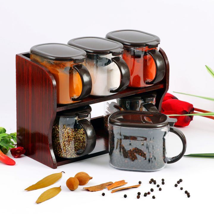 Kitchen Canisters & Jars PACK OF 6 PCS WOODEN JARS FOR KITCHEN ...