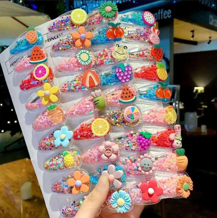 GP 10PCS / SET GIRLS CUTE COLOURFULL CARTOON+FLOWERS+FRUITS HAIR PINS ...