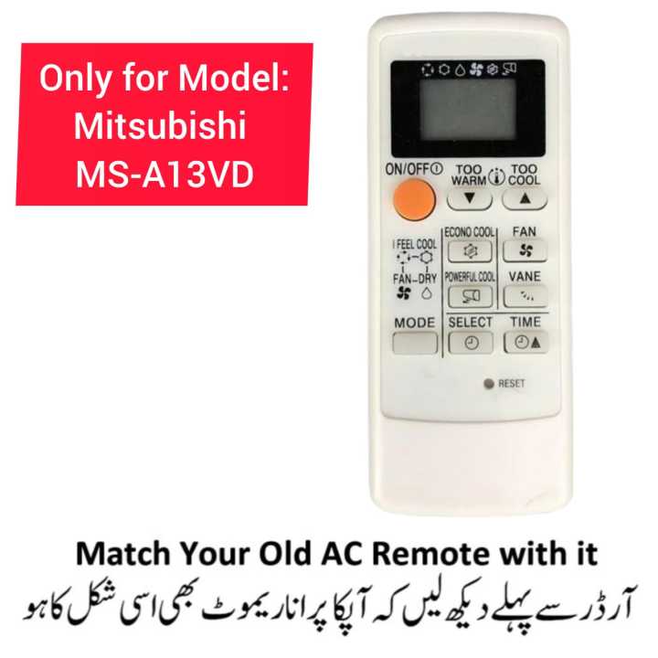 Mitsubishi MS-A13VD Ac Remote Control - Air Conditioner Remote | Daraz.pk