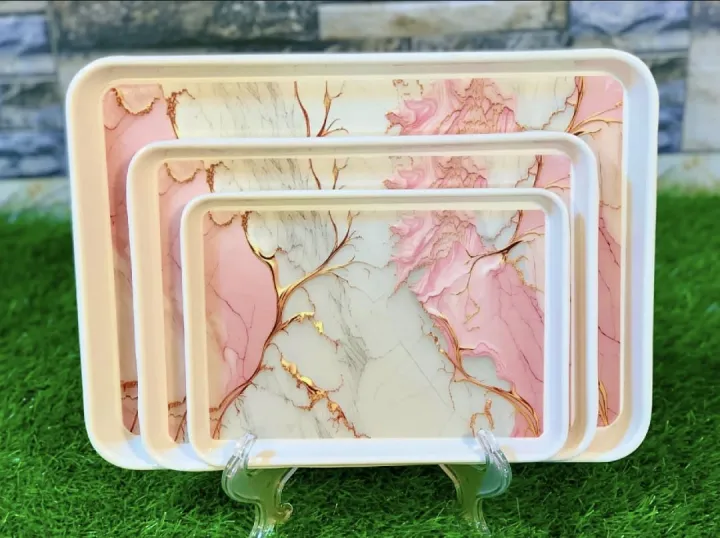 Melamine 3 Pcs Tray Set – Durable & Elegant Serving Trays for Snacks ...