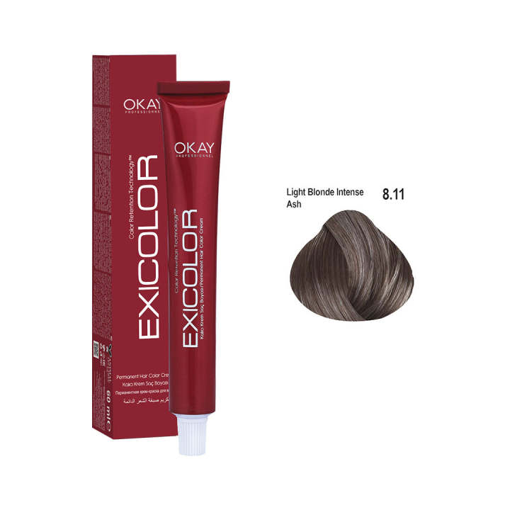 Exicolor Permanent Hair Color Cream Light Blonde Intense Ash - 8.11 ...