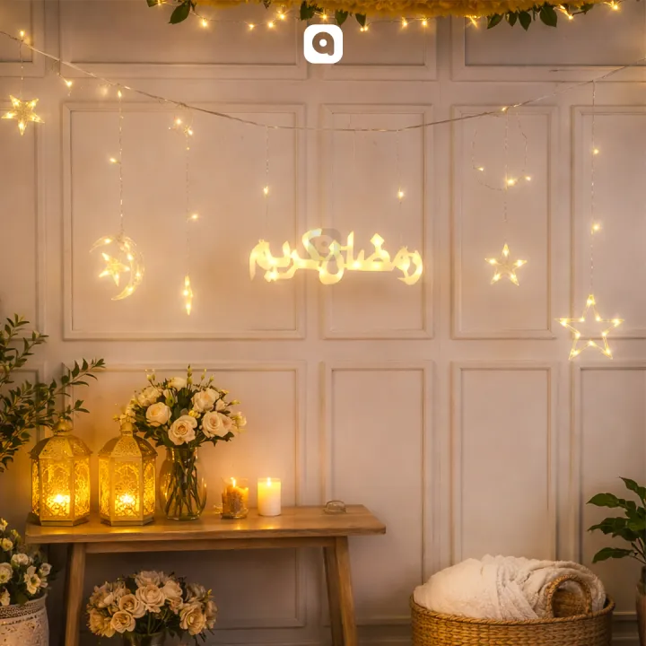 Ramzan Kareem Curtain Light with Moon & Star – Islamic LED Hanging ...