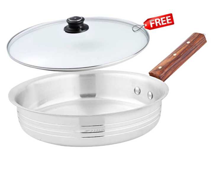 Fry pan With Glass Lid Metal Finish Grooved Best Quality Heavy Weight ...