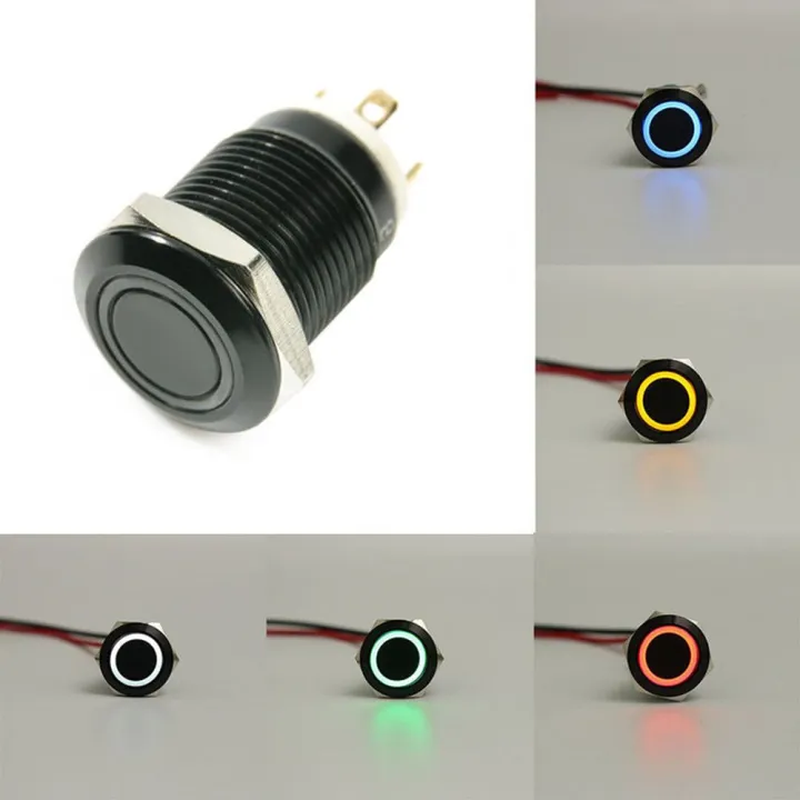 Gadget Black 12V 4Pin Momentary Switch 12mm Push Button Car Latch LED ...