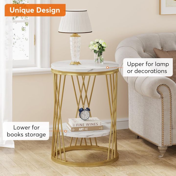 white gold end table tier modern wooden marble side table with storage ...