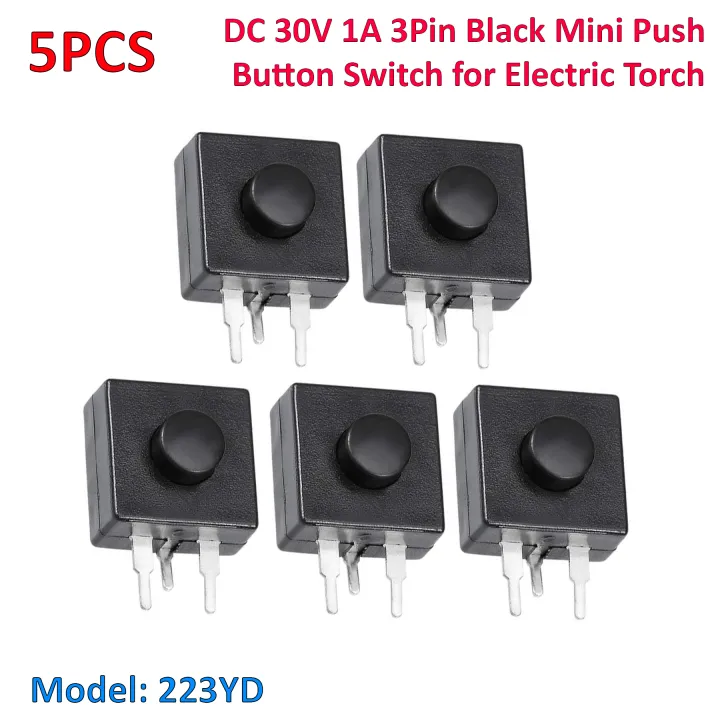 5PC's DC 30V 1A 3Pin Black Mini Push Button Switch for Electric Torch ...