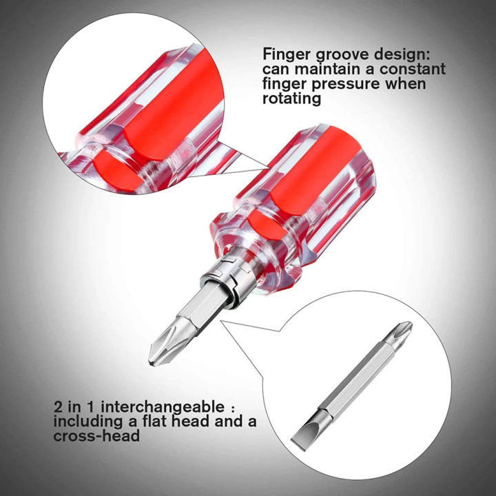 Mini 2 Way Interchangeable Screw Driver 38mm 2 in 1 Compact Stubby Size ...