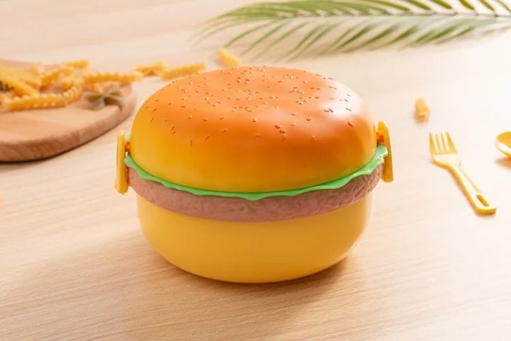 Hamburger Lunch Box Double Tier Cute Burger Bento Box Microwave ...