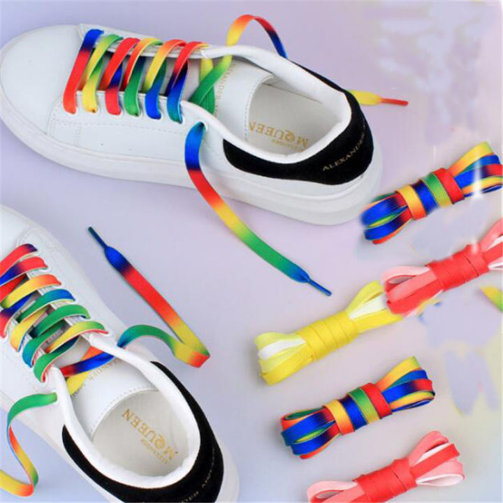 Lsgs fashion colorful laces rainbow shoe laces Gradient print flat ...