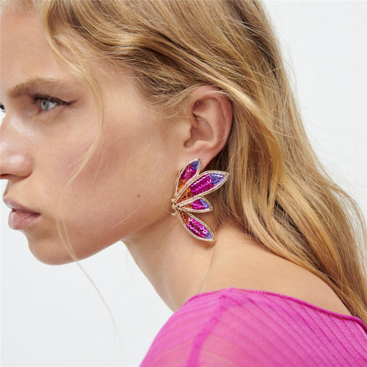 Za Multicolor Sparkly Crystal Sequin Butterfly Earrings For Women ...