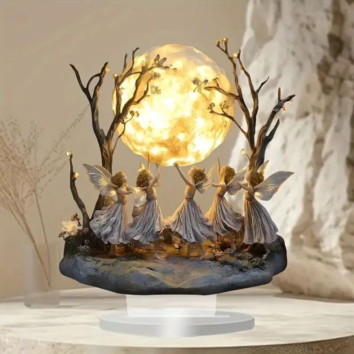 2D Flat, Elegant Bohemian Acrylic Moon & Tree Elf Statue with ...