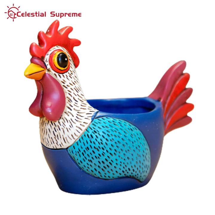 Resin Animal Flowerpot Hand-painted Rooster Planter Pot for Succulents ...