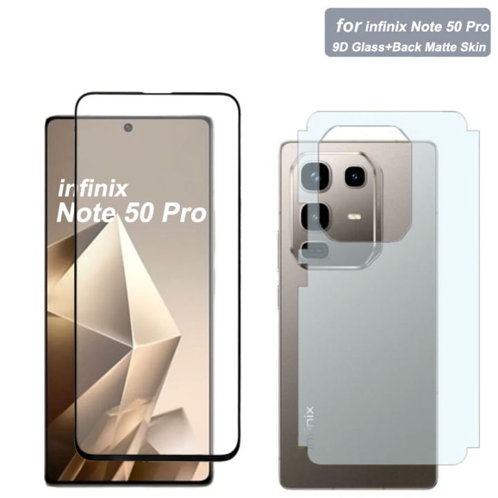 2 IN 1 9D Tempered Glass + Back Matte Protector For infinix note 50 Pro Vinyl soft skin sheet ...